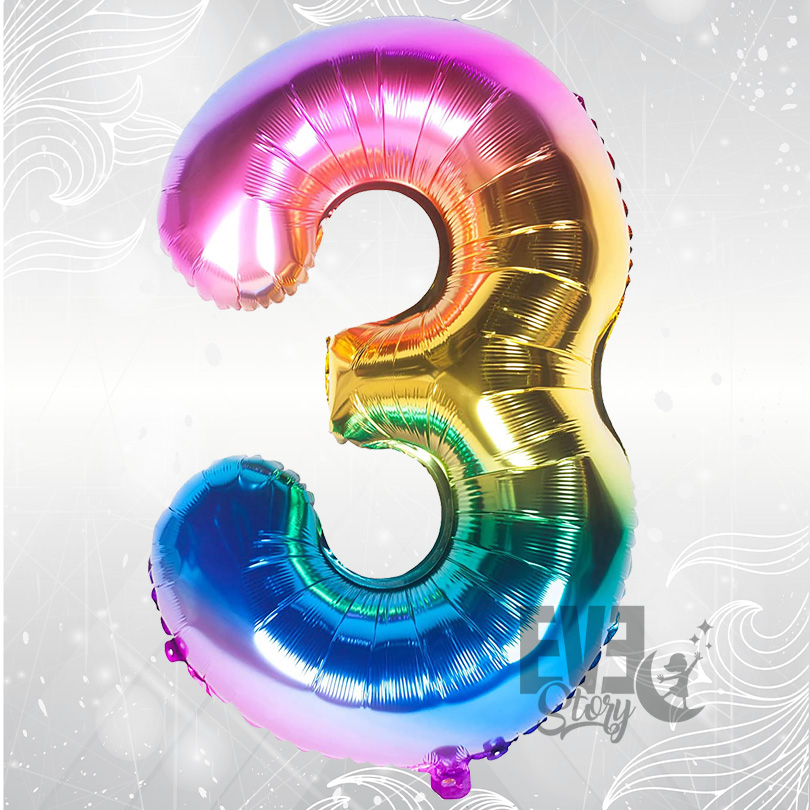 Balon cifra 3 curcubeu, 100 cm ⋆ Evestory.ro