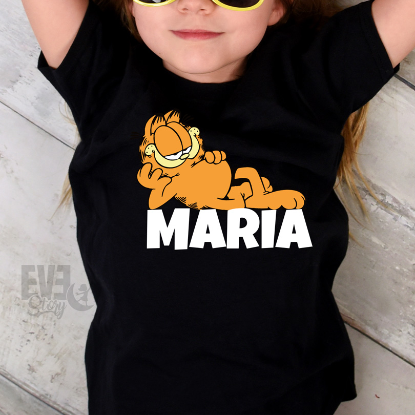 Tricou Garfield personalizat cu numele copilului, rezistent la spălări ...