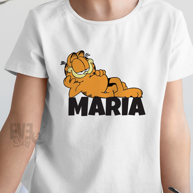 Tricou Garfield personalizat cu numele copilului, rezistent la spălări ...