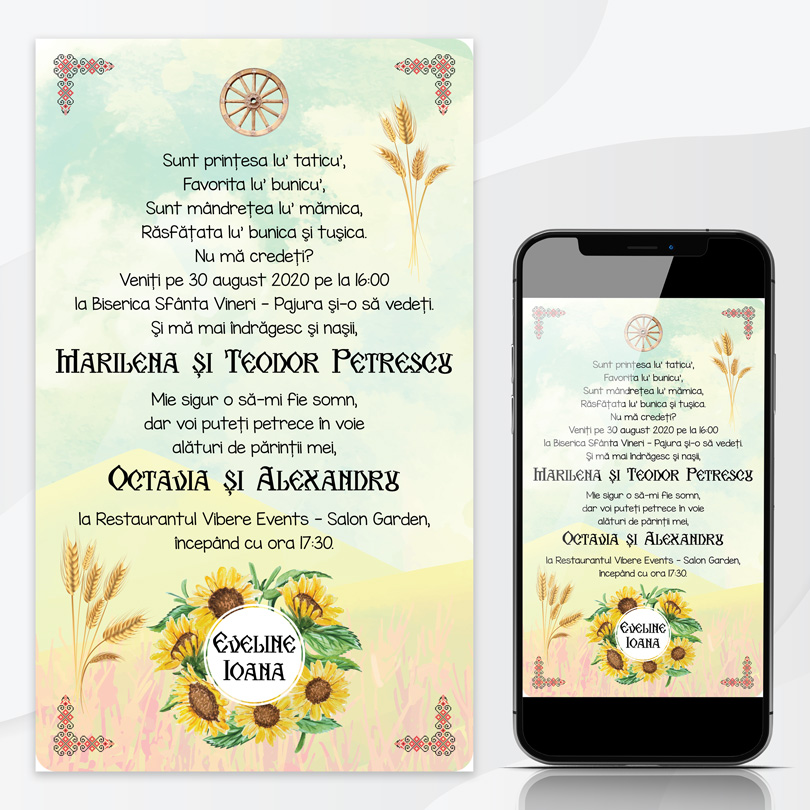 Invitatie online cu motive traditionale, livrare rapidă ⋆ Evestory.ro