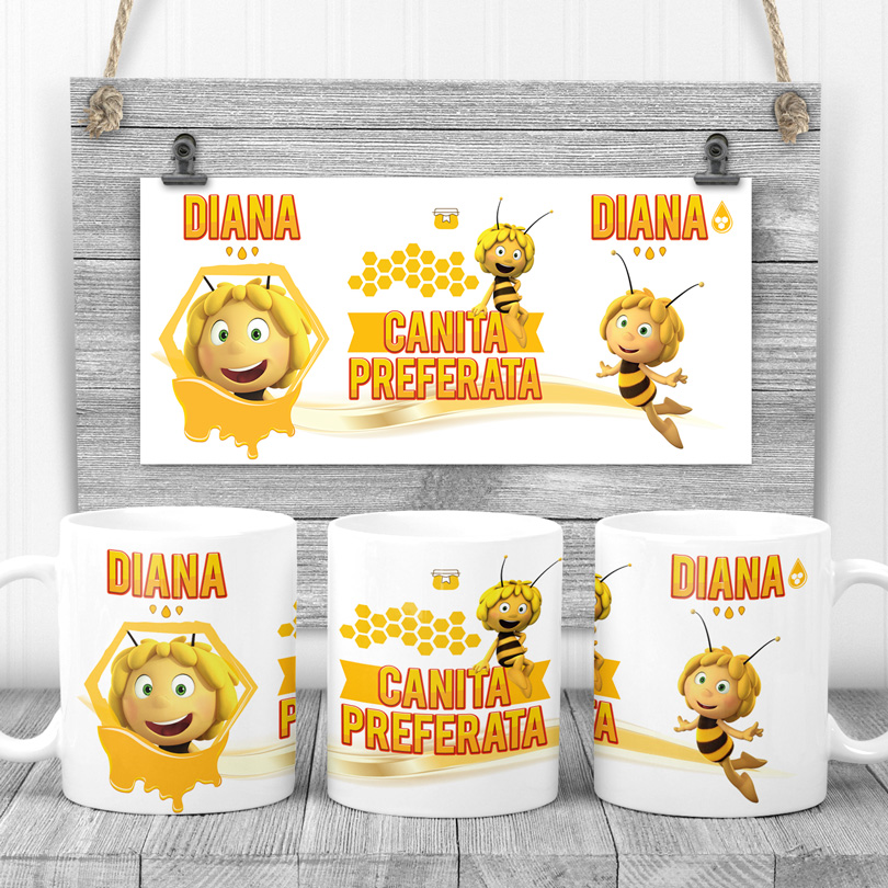 Cana pentru copii personalizata Albinuta Maya, 350ml, ceramica ...