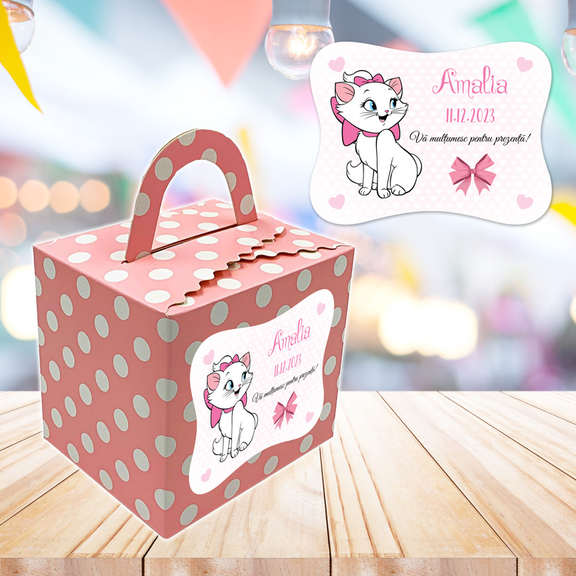Cutii marturii botez fetite Pisica Marie, 10x11x9cm, carton lucios ...