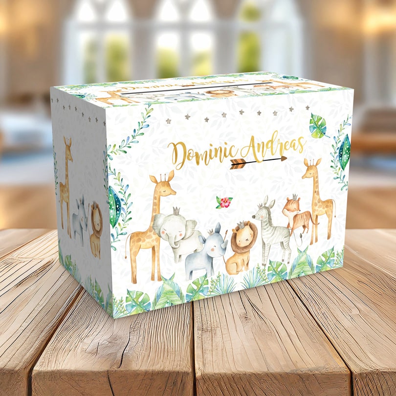 Cutie plicuri botez Safari personalizată cu nume şi mesaj, 33x23x23cm ...