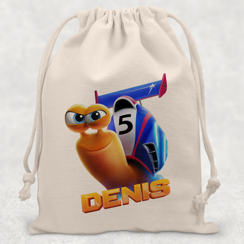 Săculeţ grădiniţă Melcul Turbo personalizat cu nume, material rezistent ...